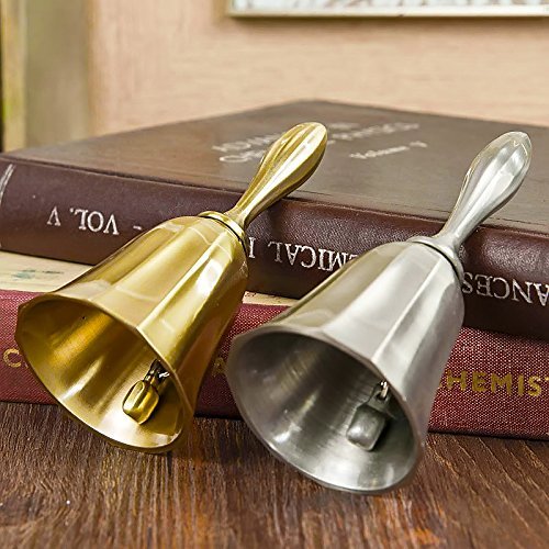 DomeStar Hand Bell, 2PCS Call Bell Wedding Bell Dinner Bell Golden and Pewter Classroom Bell for Kids