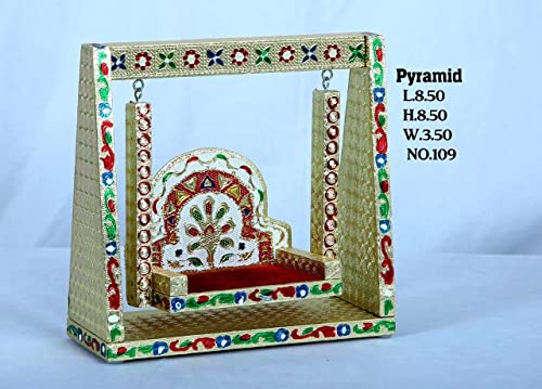 S.G.R. HANDICRAFTS / meenakari Krishna Wooden jhula with Gold Plating and Antique Design (Medium)