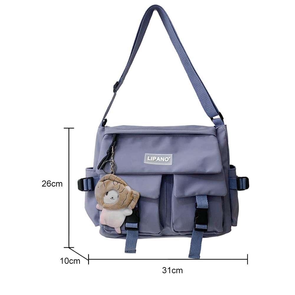 JQAliMOVV Kawaii Messenger Bag for Girls - Cute Aesthetic Bag with Kawaii Pendent (Blue)