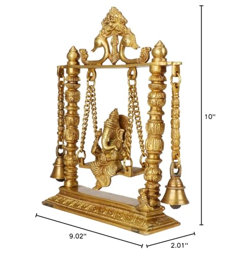 Brass Ganesh Jhula Hanging Bells with Chain & Kirtimukha Idol Ganesha Swing Statue