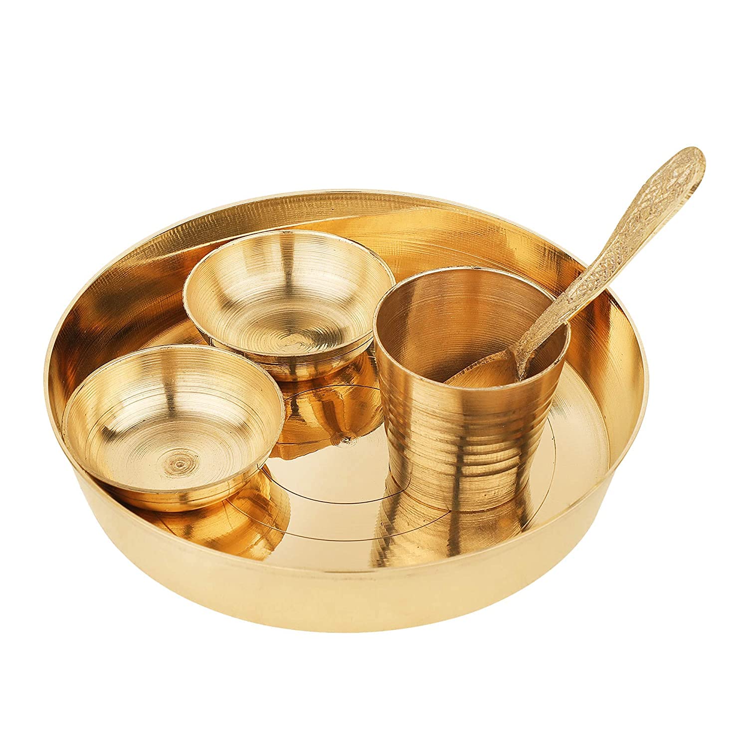 Pure Brass Bhog Thali Plate Laddu Gopal/Krishna Pooja Set with 1 thali 2 Katori, 1 Glass, 1 Spoon by Indian Collectible