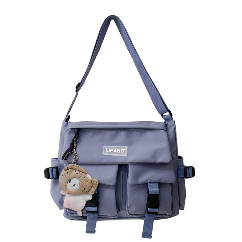 JQAliMOVV Kawaii Messenger Bag for Girls - Cute Aesthetic Bag with Kawaii Pendent (Blue)
