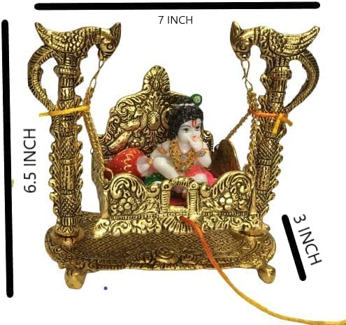 somi gift Antique Look Temple Arch/gate Design Jhula Singhasan Laddu Gopal Sofa (Metal JHULA with MARBAL Krishna)