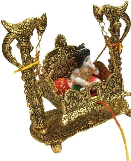 somi gift Antique Look Temple Arch/gate Design Jhula Singhasan Laddu Gopal Sofa (Metal JHULA with MARBAL Krishna)