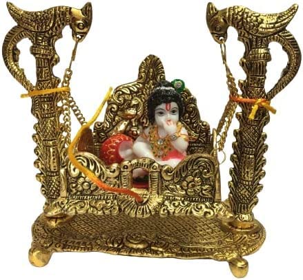 somi gift Antique Look Temple Arch/gate Design Jhula Singhasan Laddu Gopal Sofa (Metal JHULA with MARBAL Krishna)
