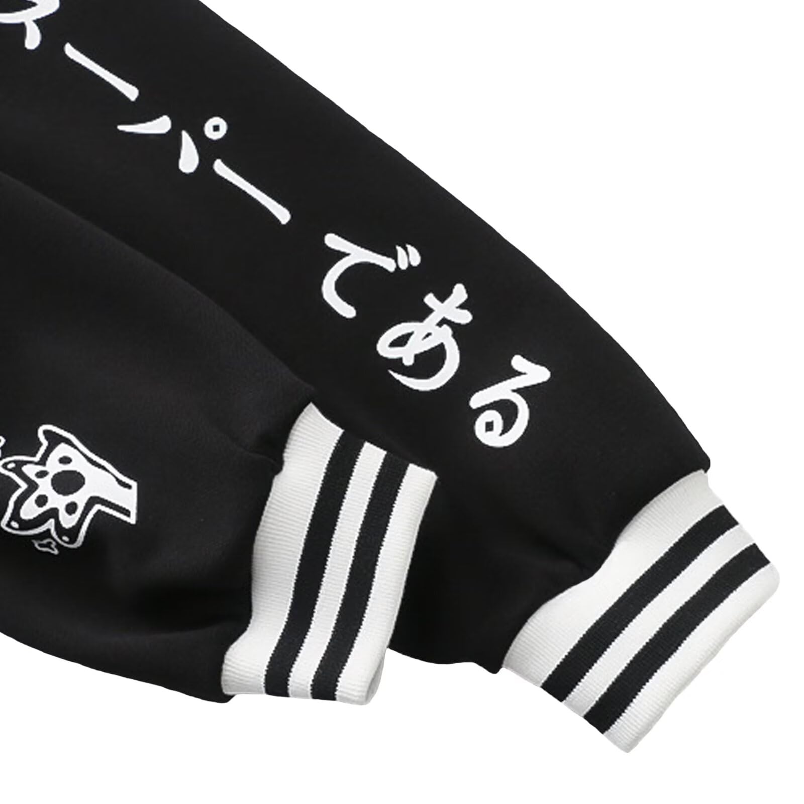 Cute Cat Baseball Jacket Hoodie Long Sleeve Casual Sweatshirt Oversized Kawaii Print Pullover Aesthetic Coat for Girl Black