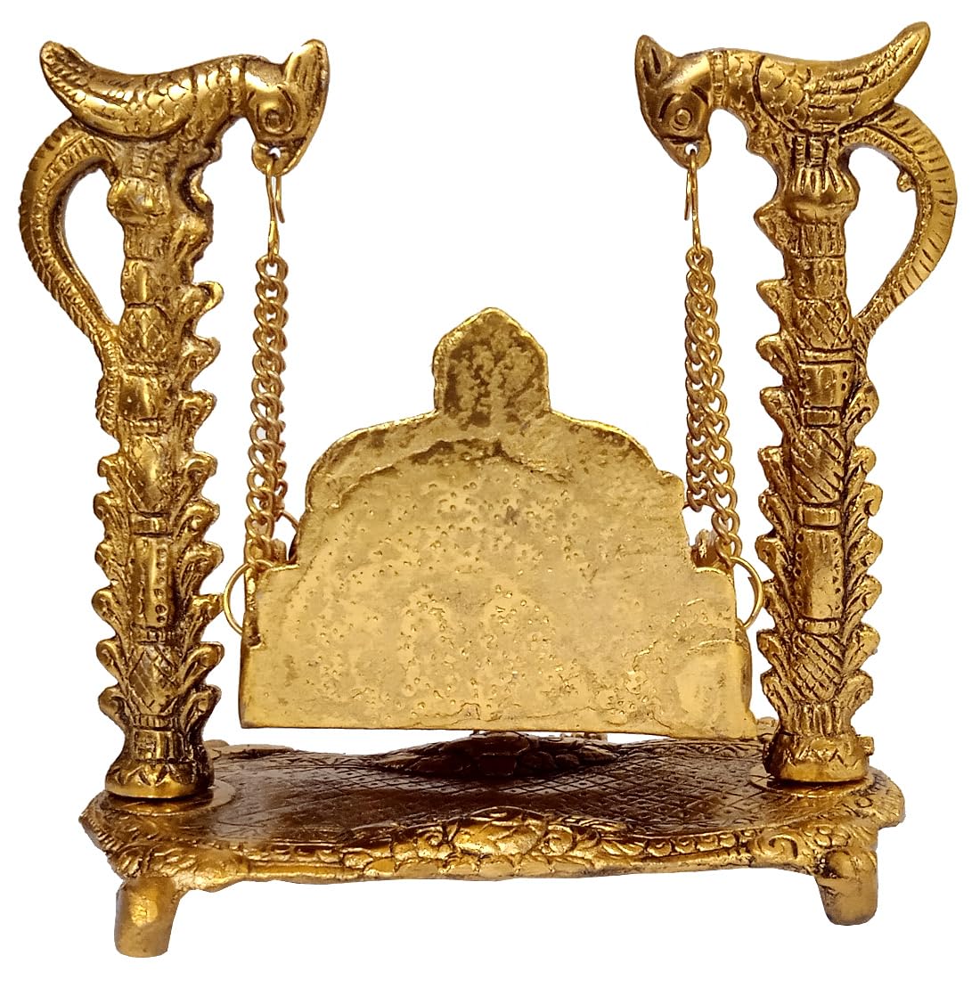 Purpledip Metal Jhula Swing with Velvet Seat: Gold Throne Chowki Aasan Platform for God Idols Like Baby Krishna (12683)