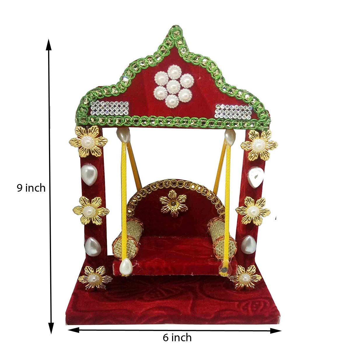 Bhuvika Wooden Handmade Decorated Red Color Krishna Jhula 9 Inch
