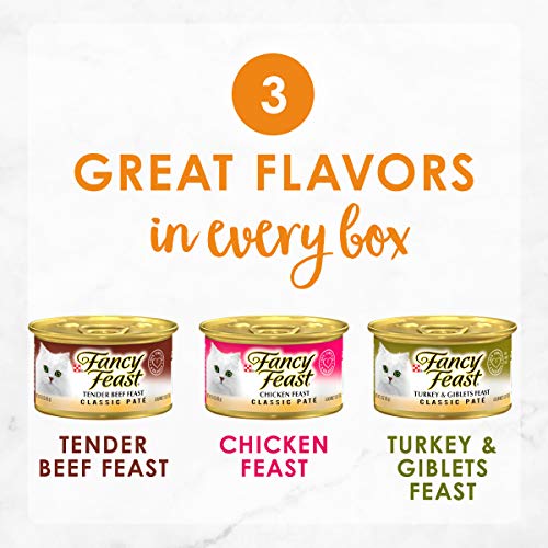 Purina Fancy Feast Grain Free Pate Wet Cat Food Variety Pack, Poultry & Beef Collection - (24) 3 oz. Cans