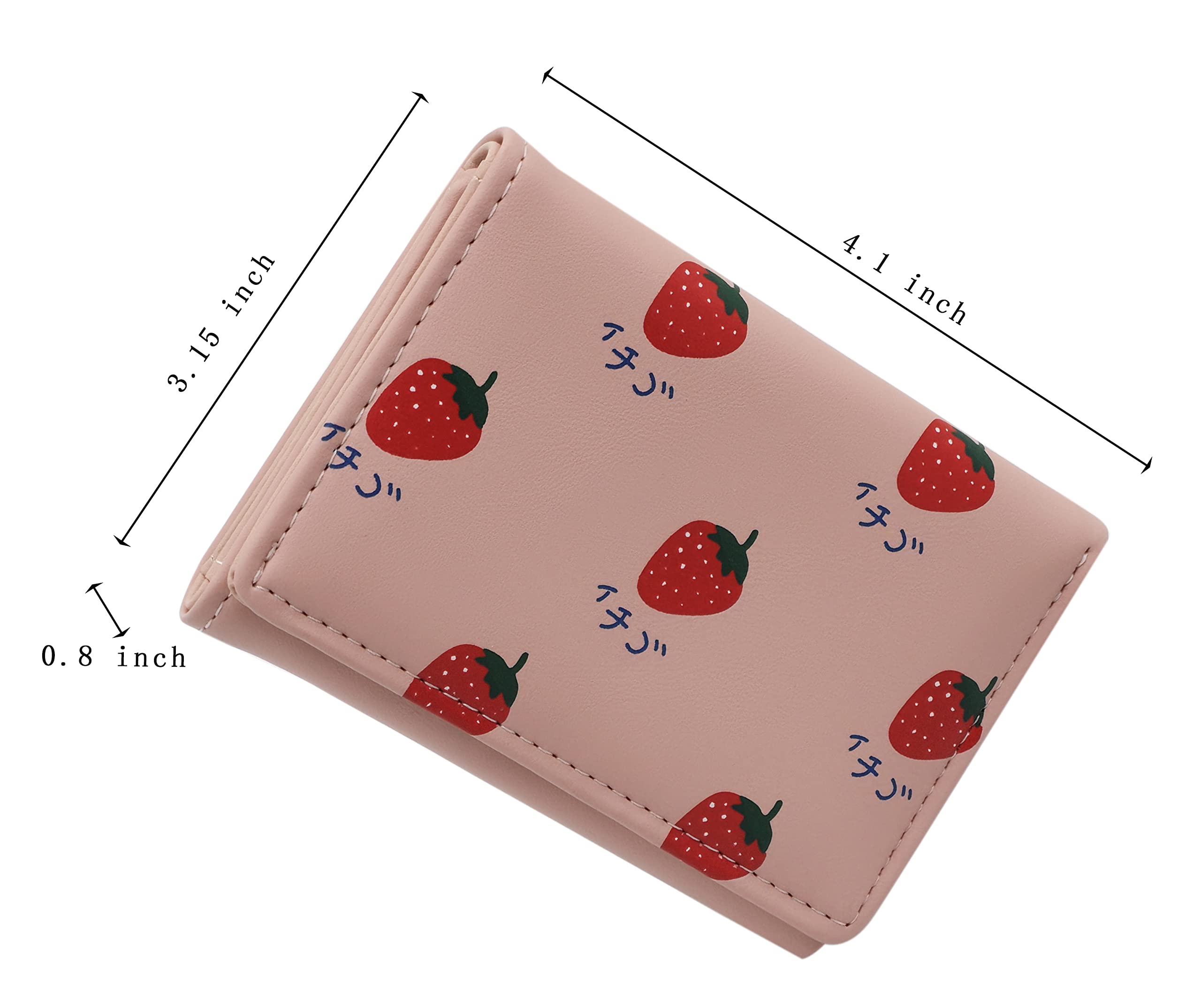 VEELAM Small Trifold Cute Kawaii Strawberry Wallet for Women Girls(Pink)