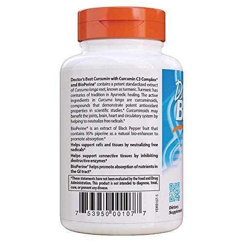 Doctor's Best DRB-00107 High Absorption Curcumin From Turmeric Root with C3 Complex & BioPerine 500mg (120 Capsules)