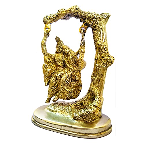 GURU JEE™ Radha Krishan Ji Ki Murti Brass Statue Radha Krishna Idol On Jhula Swing for Gifts Showpiece Pooja Mandir Temple