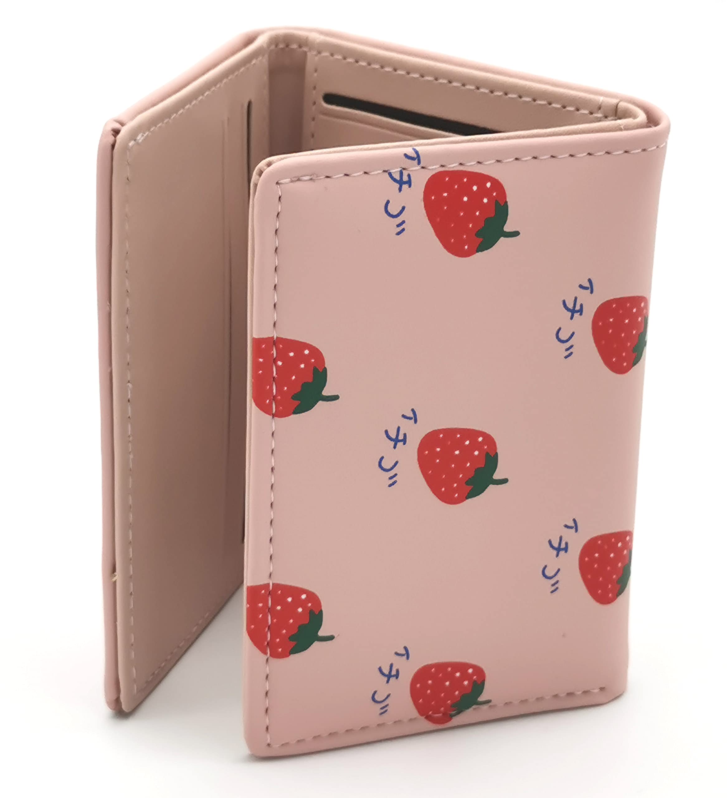 VEELAM Small Trifold Cute Kawaii Strawberry Wallet for Women Girls(Pink)