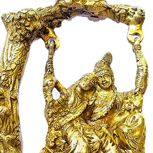 GURU JEE™ Radha Krishan Ji Ki Murti Brass Statue Radha Krishna Idol On Jhula Swing for Gifts Showpiece Pooja Mandir Temple