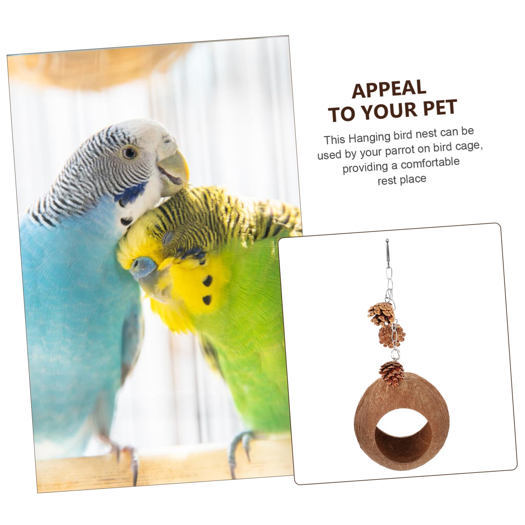 OATIPHO Coconut Shell Swing Bird Nest Parrot Sleeping Bed Bird Nesting Box Toy
