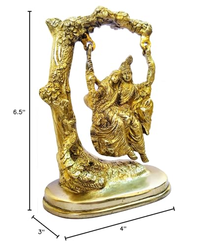 GURU JEE™ Radha Krishan Ji Ki Murti Brass Statue Radha Krishna Idol On Jhula Swing for Gifts Showpiece Pooja Mandir Temple