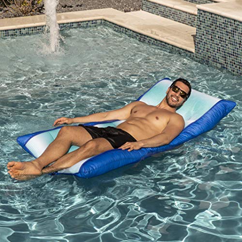 Big Joe Kona No Inflation Needed Pool Lounger with Headrest, Fade Aqua Double Sided Mesh, 5.5ft Big