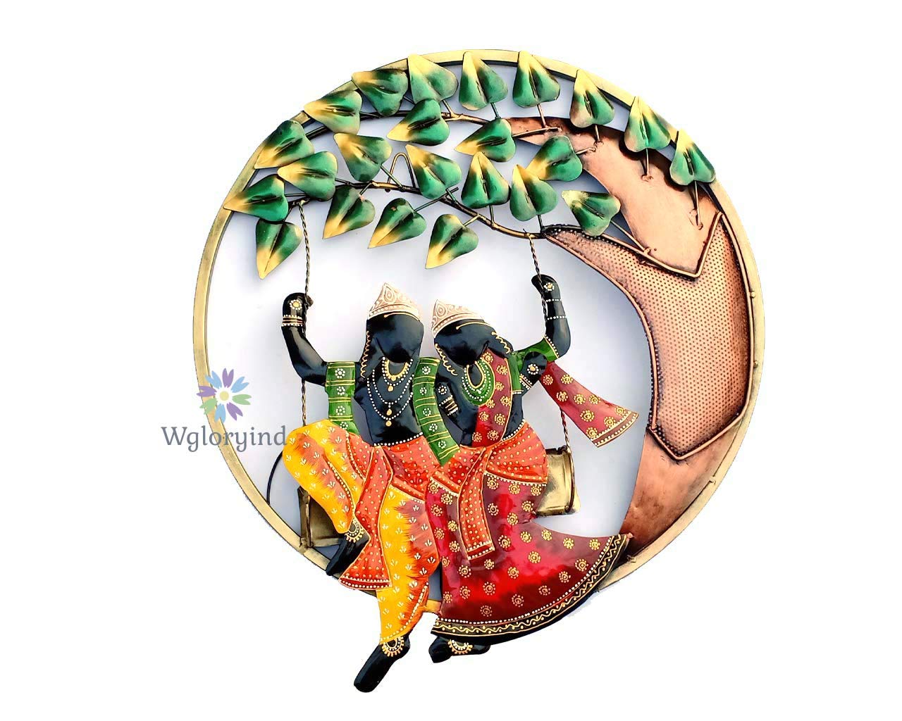 Radha Krishna Jhula Wall Hanging Showpiece with Back led Lights