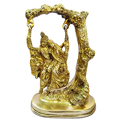 GURU JEE™ Radha Krishan Ji Ki Murti Brass Statue Radha Krishna Idol On Jhula Swing for Gifts Showpiece Pooja Mandir Temple