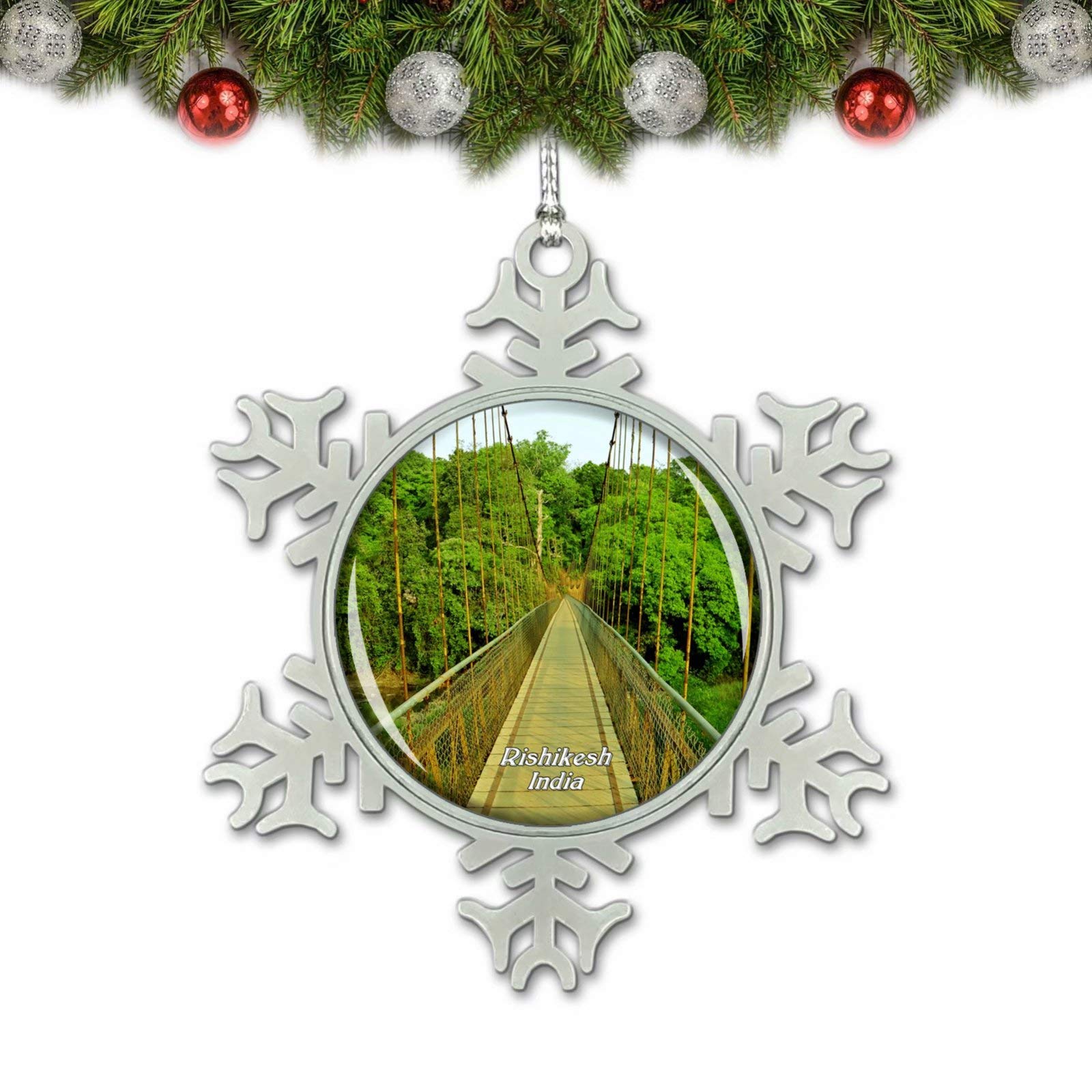 India Lakshman Jhula Rishikesh Christmas Ornament Tree Decoration Crystal Metal Souvenir Gift