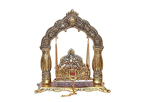 Aditri Creation Oxidized Gold Plated Laddu Gopal Jhula Palna Swing for Home Decor, Krishna Jhula for Pooja, Indian Pooja Items for Gift (Size :- 9")