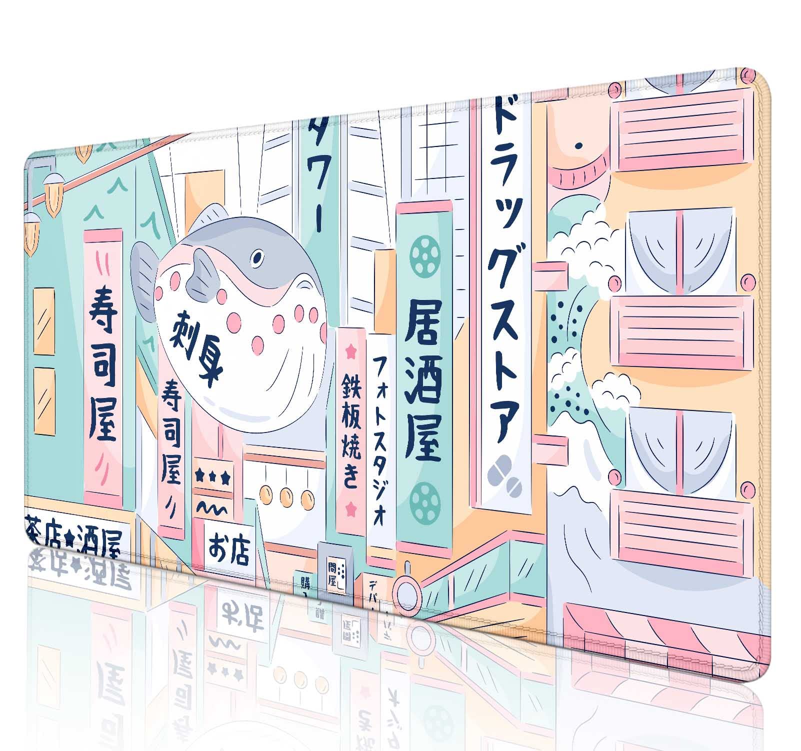 SXCKANG Cute Japanese Street Desk Mat XL, Pink Tokyo Street Mousepad Kawaii, Extra Large Gaming Mouse Pad, XXL Anime Aesthetics Scenery Deskmat, Full Desk Mouse Pad- 35.4 x 15.7 Inch