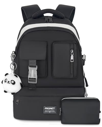 Backpack for Girls School Laptop Bag 15.6 Inch for Teenage, Women Daypack Black Large Middle High Elementary College Student Bookbag Grade 5 6 7 8 9 10 Ages 13 14 15 16 17 18 19 Mochilas Escolares