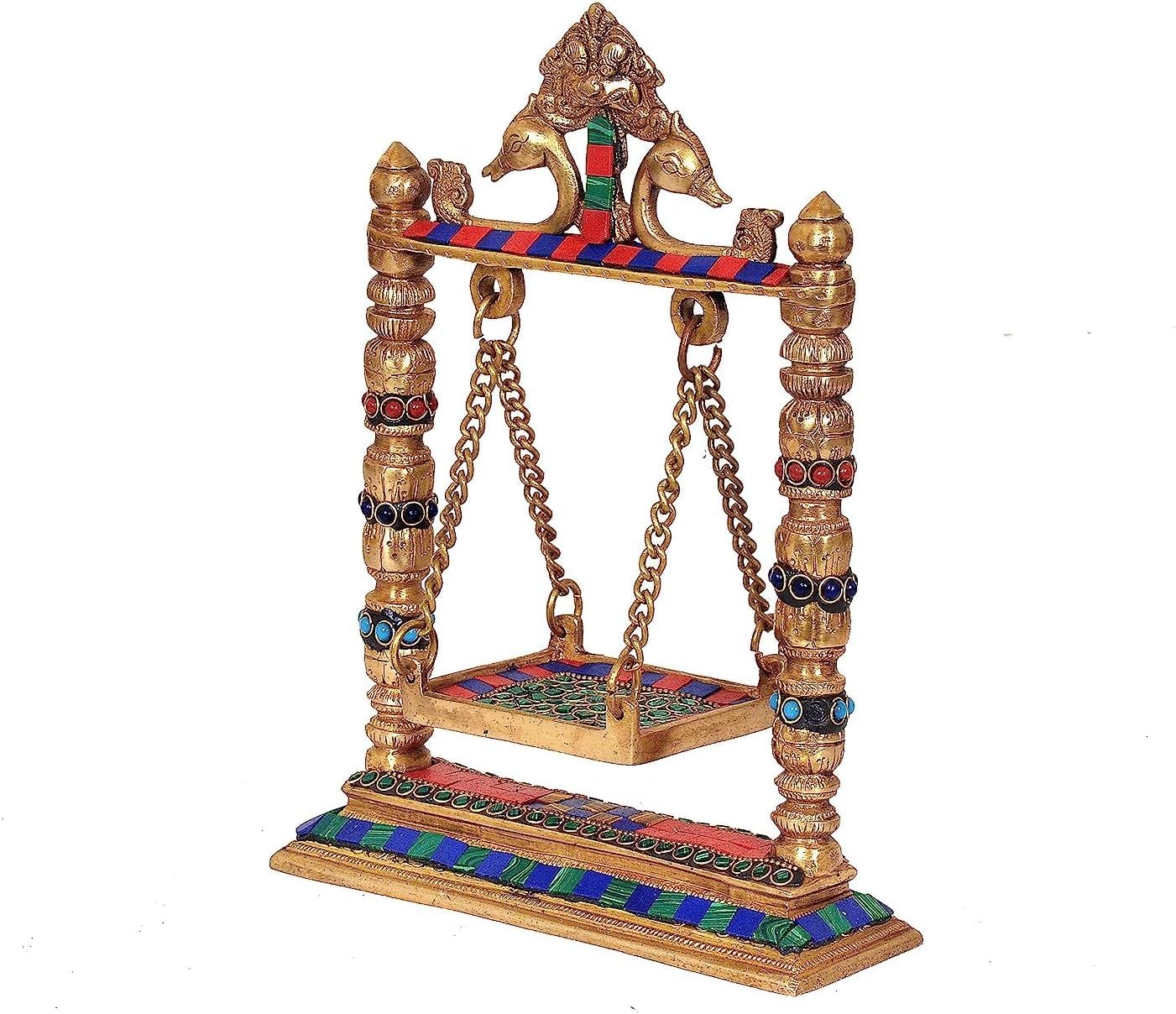 Brass Swing Jhula for Ladoo Gopal Idol Krishna Statue Laddu Gopal Jhula Palna for Laddu Gopal Ji Nand Gopal Swing Palna Decorative Showpiece (Brass, Height 10.25")