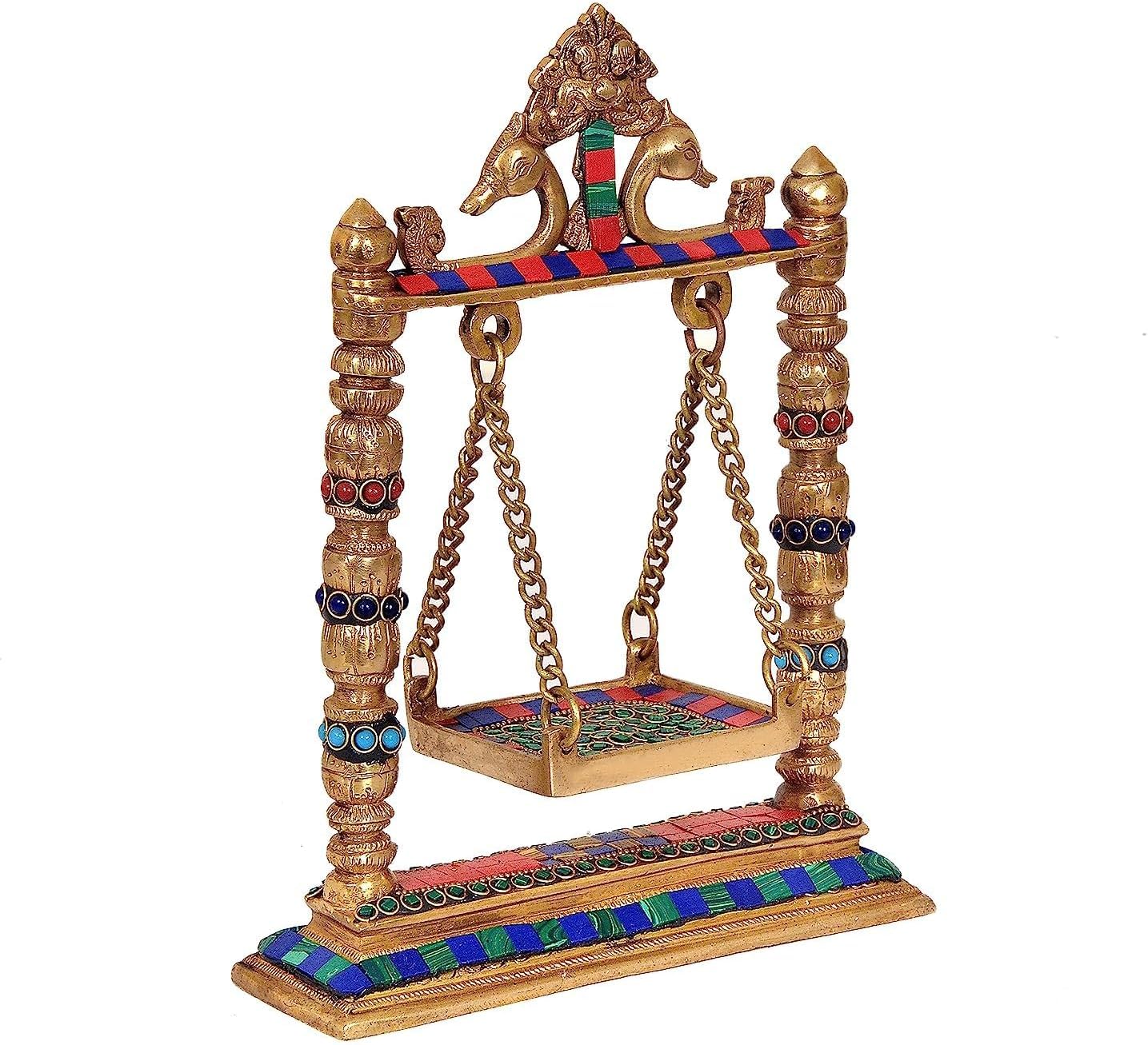 Brass Swing Jhula for Ladoo Gopal Idol Krishna Statue Laddu Gopal Jhula Palna for Laddu Gopal Ji Nand Gopal Swing Palna Decorative Showpiece (Brass, Height 10.25")