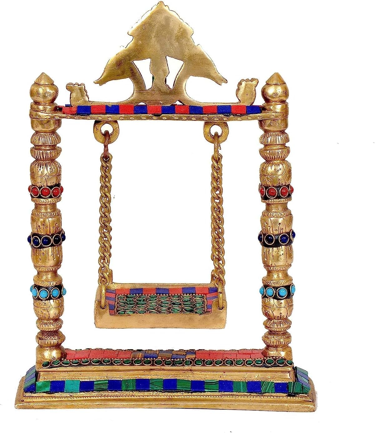 Brass Swing Jhula for Ladoo Gopal Idol Krishna Statue Laddu Gopal Jhula Palna for Laddu Gopal Ji Nand Gopal Swing Palna Decorative Showpiece (Brass, Height 10.25")