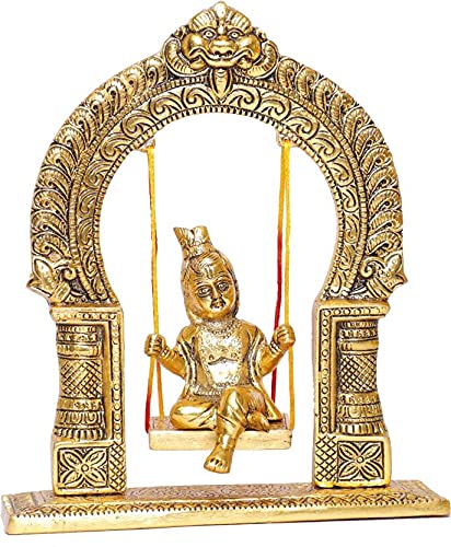 Laddu Gopal Swing Jhula/Krishna Jhula palna for Temple/Pooja Room, Decor Your Home,Office & Gift Your Relatives On Wedding,Anniversaries,Birthday.(22.5 cm)Gold
