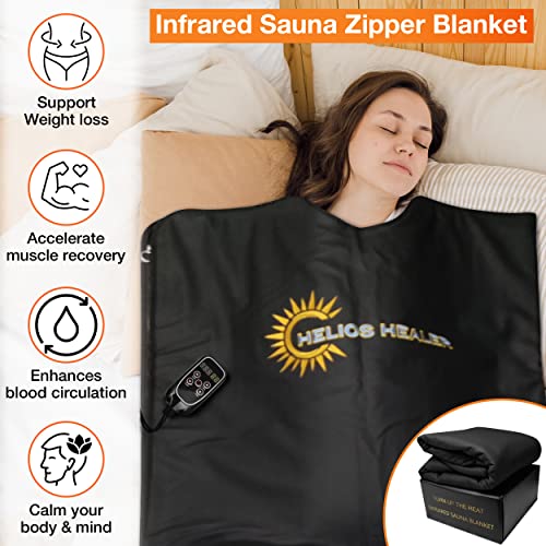 HELIOS HEALER Infrared Sauna Blanket - Portable Infrared Sauna for Home Relaxation, Sauna Blanket for Detox Body and Mind, Exercise Recovery, Better Sleep, Far Infrared Therapy, Zipper Design.