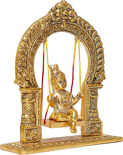 Laddu Gopal Swing Jhula/Krishna Jhula palna for Temple/Pooja Room, Decor Your Home,Office & Gift Your Relatives On Wedding,Anniversaries,Birthday.(22.5 cm)Gold