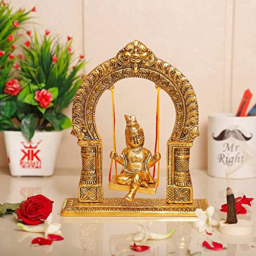 Laddu Gopal Swing Jhula/Krishna Jhula palna for Temple/Pooja Room, Decor Your Home,Office & Gift Your Relatives On Wedding,Anniversaries,Birthday.(22.5 cm)Gold