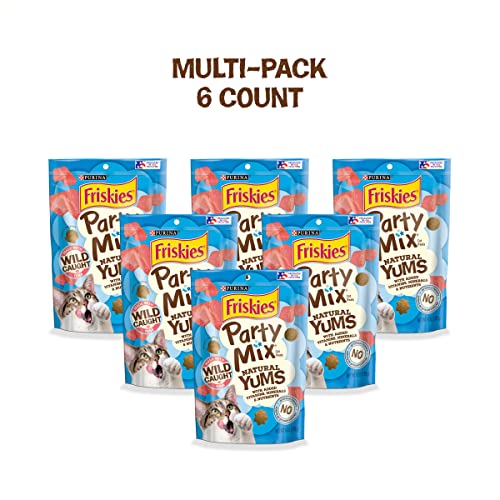 Purina Friskies Natural Cat Treats, Party Mix Natural Yums With Wild Tuna - (6) 6 oz. Pouches