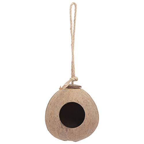 TEHAUX 1Pc Coconut Shell Bird Nest Bird House Bed pet Hanging Bed Bird hut Winter Hanging Birds House Outdoor Bird House Hideaway Bird Toy Birds Perch nests Wooden Decorate Rope