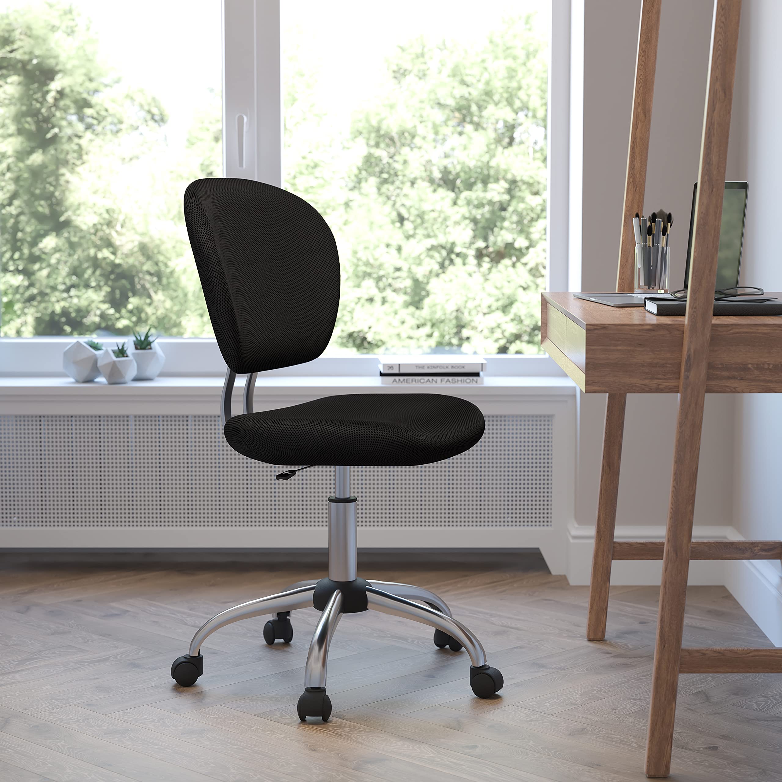 Flash Furniture Mid-Back Black Mesh Padded Swivel Task Office Chair with Chrome Base