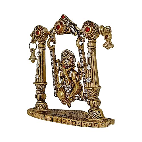 Imagine Mart Ganesh Ji, Ganesha, Shidhi Vinayak Ji Golden Idol on Jhula Statue for Car Dashboard | Mandir Pooja Murti | Temple Puja | Home Decor | Office Table Showpiece
