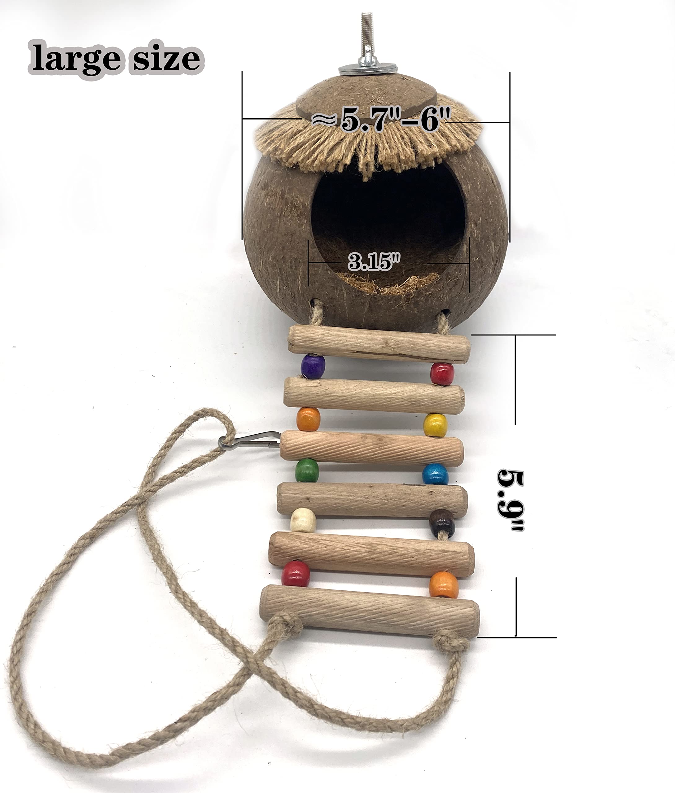 kuminamoja Coconut Bird's Nest with Ladder for Parrots Parakeet Conures Cockatiel and Small Animals (Large)