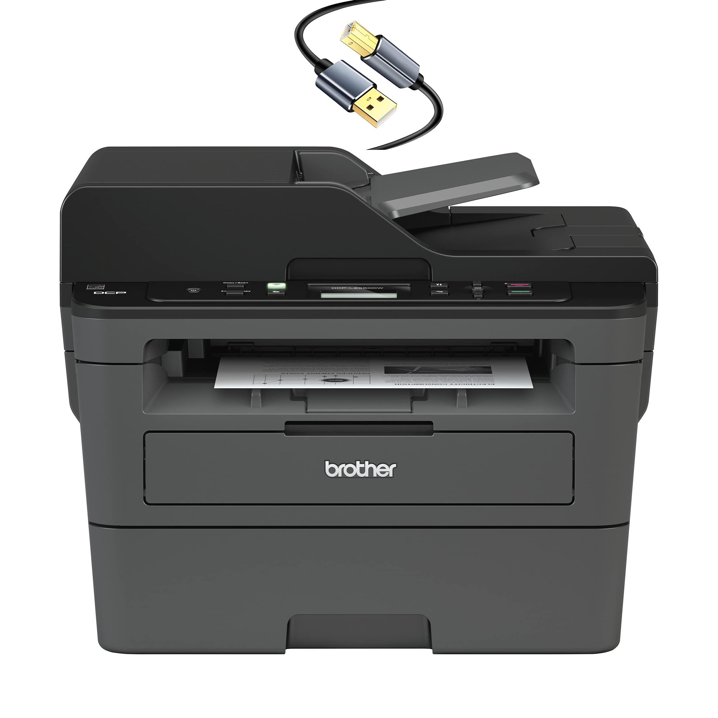 Brother DCP-L2550DWC All-in-One Wireless Monochrome Laser Printer - Print Scan Copy - 36 ppm, 2400 x 600 dpi, 128MB Memory, Auto 2-Sided Printing, 250-Sheet, 50-Sheet ADF, Tillsiy Printer Cable