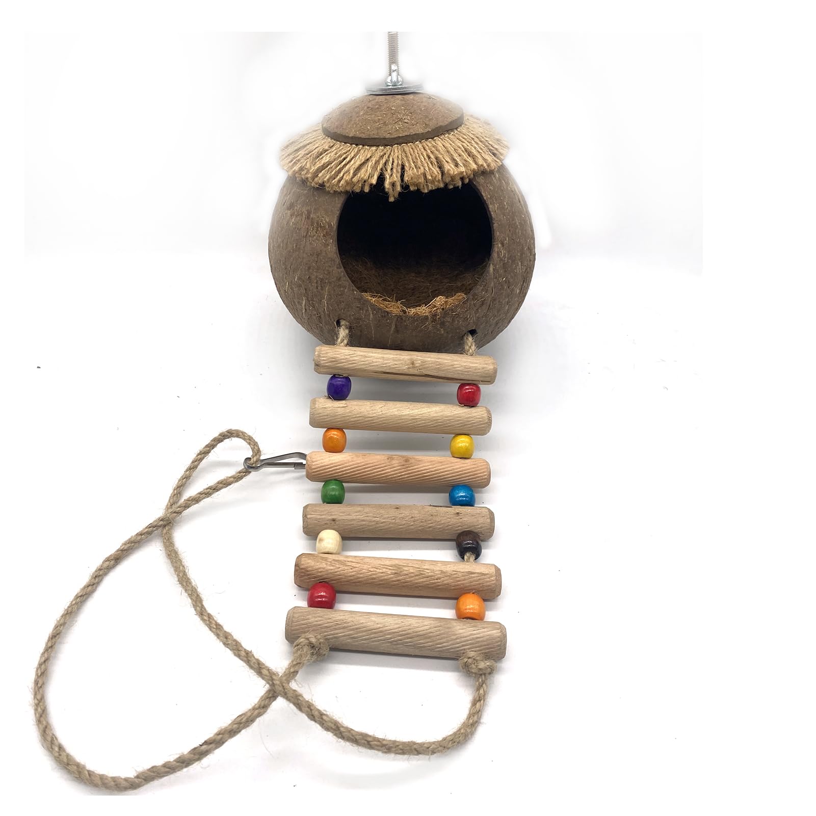 kuminamoja Coconut Bird's Nest with Ladder for Parrots Parakeet Conures Cockatiel and Small Animals (Large)