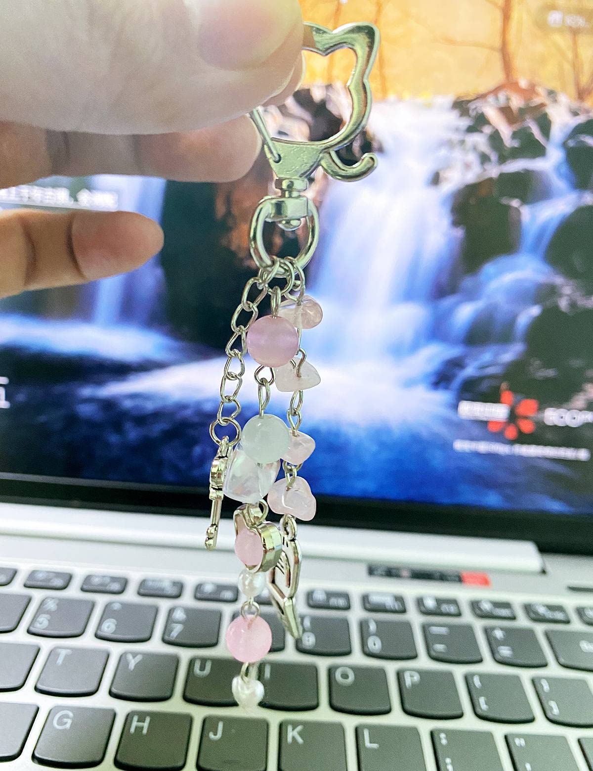 Cute aesthetic Y2k Keychains For Kid Teens Girl Women Beads crystal Heart Kawaii Key Chains (Pink)