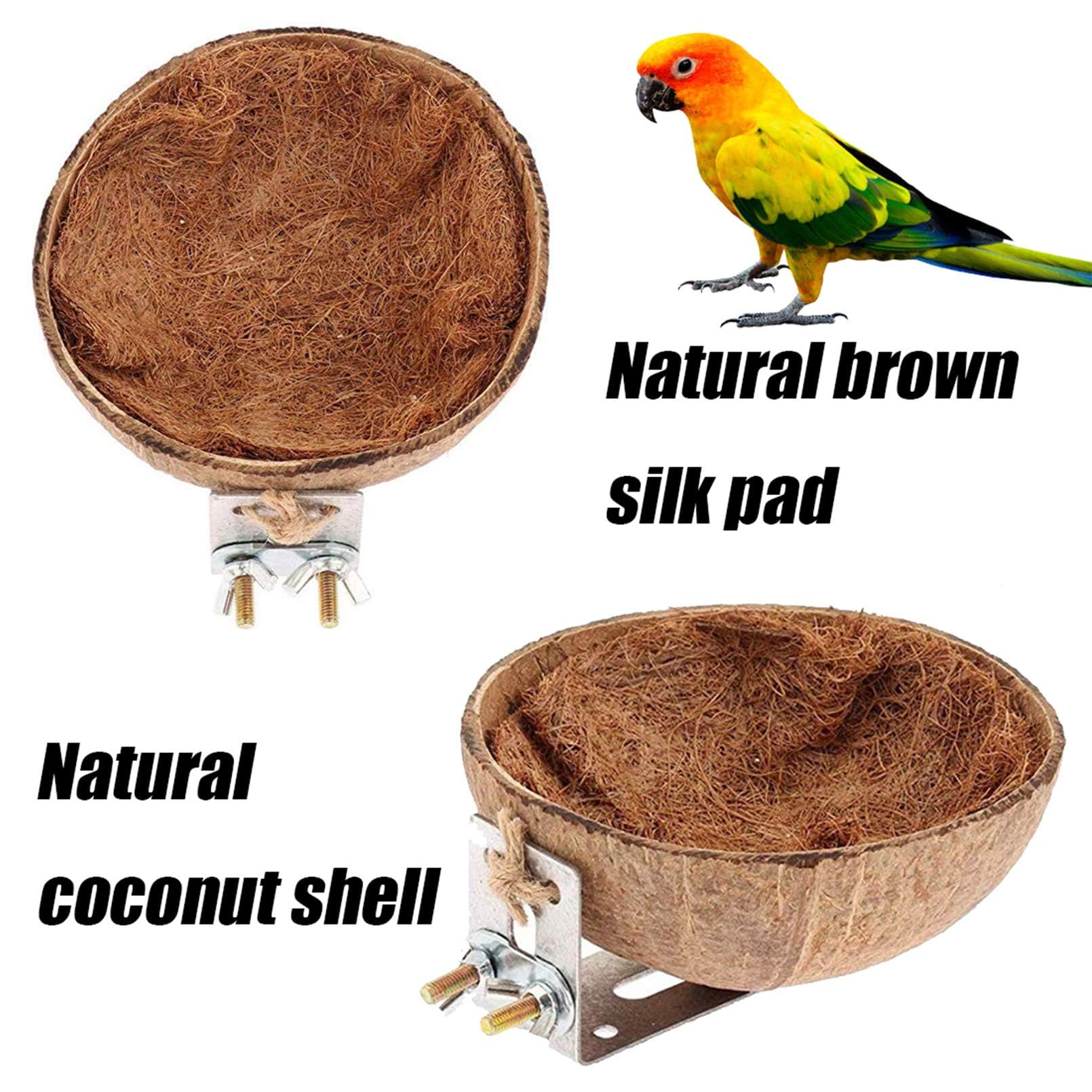 Tfwadmx Bird Nests Natural Coconut Shell Parrot Breeding Hatching Nesting Box Cage Hatch House Hut Cave for Small or Medium Finch Parakeet Accessories Toys β(2 Pcs)