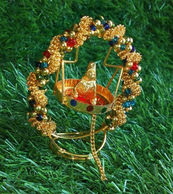 Bricker Metal Decorative Small Jhula with Mini Laddu Gopal Showpiece for Temple, Home-Office Decor & Car Dashboard (Small_3 inch)