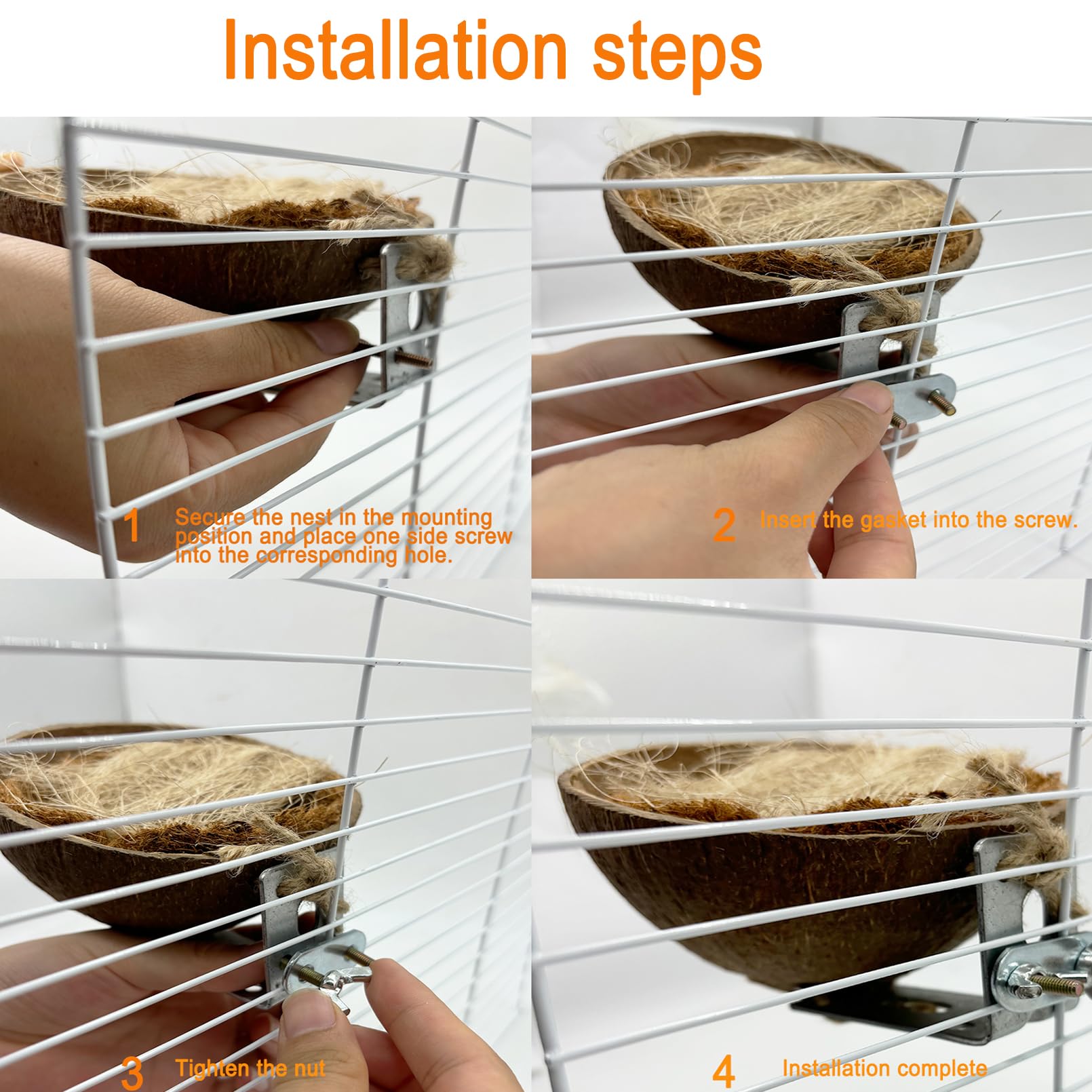 Tfwadmx Bird Nests Natural Coconut Shell Parrot Breeding Hatching Nesting Box Cage Hatch House Hut Cave for Small or Medium Finch Parakeet Accessories Toys β(2 Pcs)