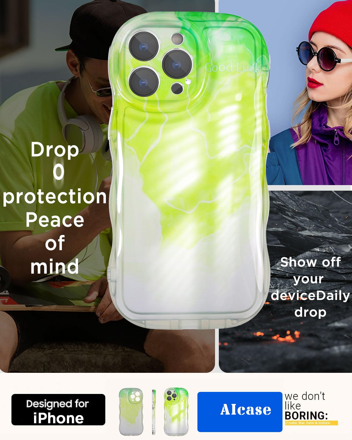 AICase iPhone 14 Pro Max Case Curly Wave Frame Cute Design with Full Camera Lens Protection,Aesthetic Kawaii Slim TPU Bumper Luxury Plated Shockproof Protective Transparent for Women Girls Men_4