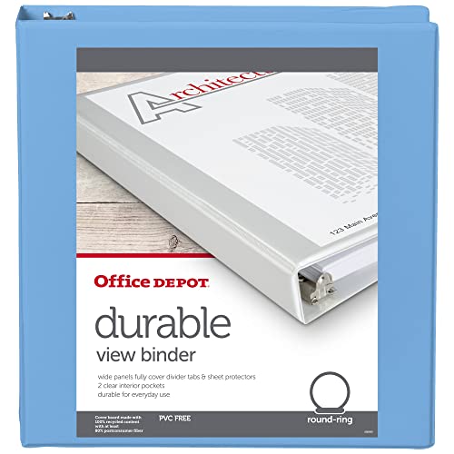 Office Depot® Brand Durable View 3-Ring Binder, 1 1/2" Round Rings, 49% Recycled, Light Blue