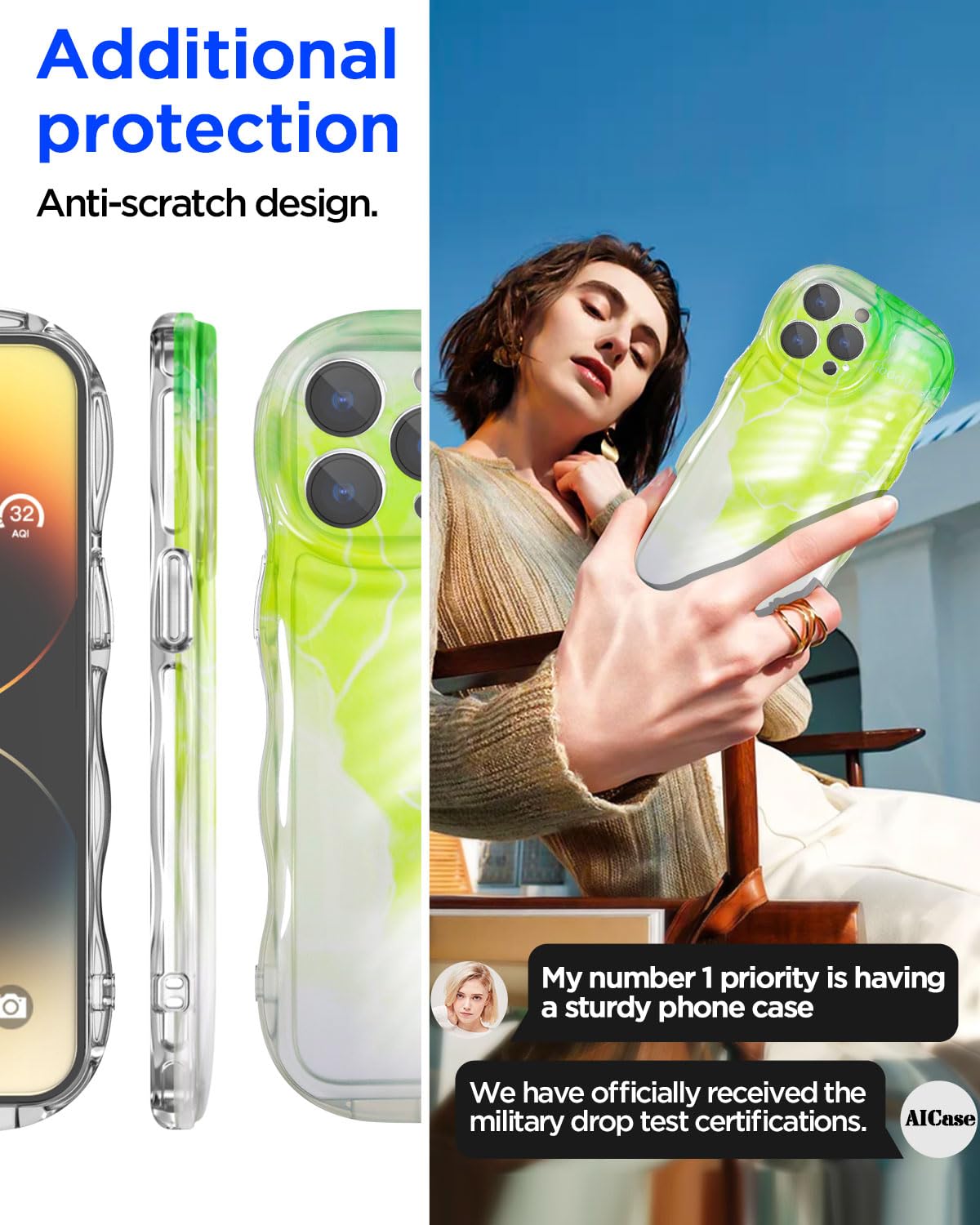 AICase iPhone 14 Pro Max Case Curly Wave Frame Cute Design with Full Camera Lens Protection,Aesthetic Kawaii Slim TPU Bumper Luxury Plated Shockproof Protective Transparent for Women Girls Men_4