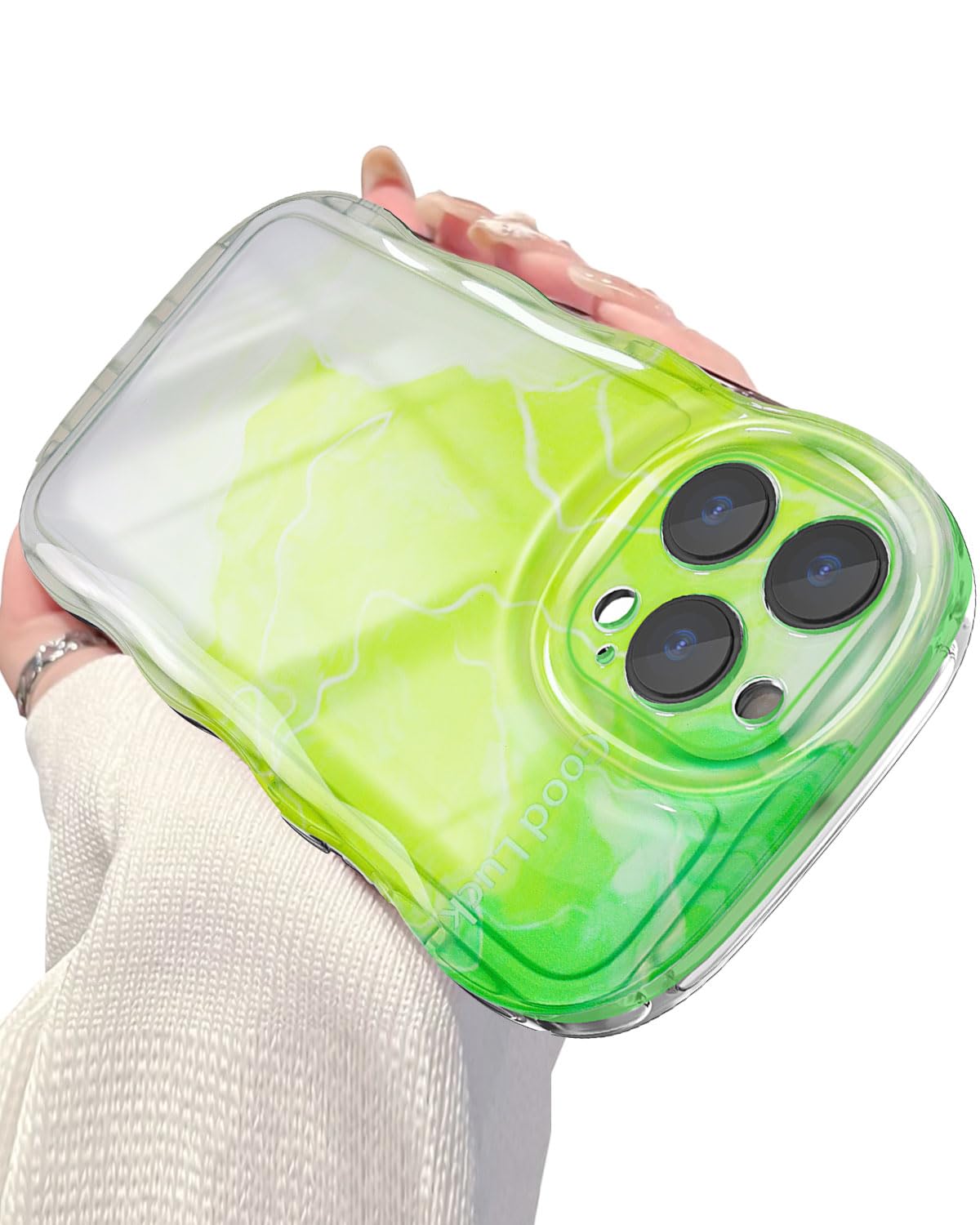 AICase iPhone 14 Pro Max Case Curly Wave Frame Cute Design with Full Camera Lens Protection,Aesthetic Kawaii Slim TPU Bumper Luxury Plated Shockproof Protective Transparent for Women Girls Men_4
