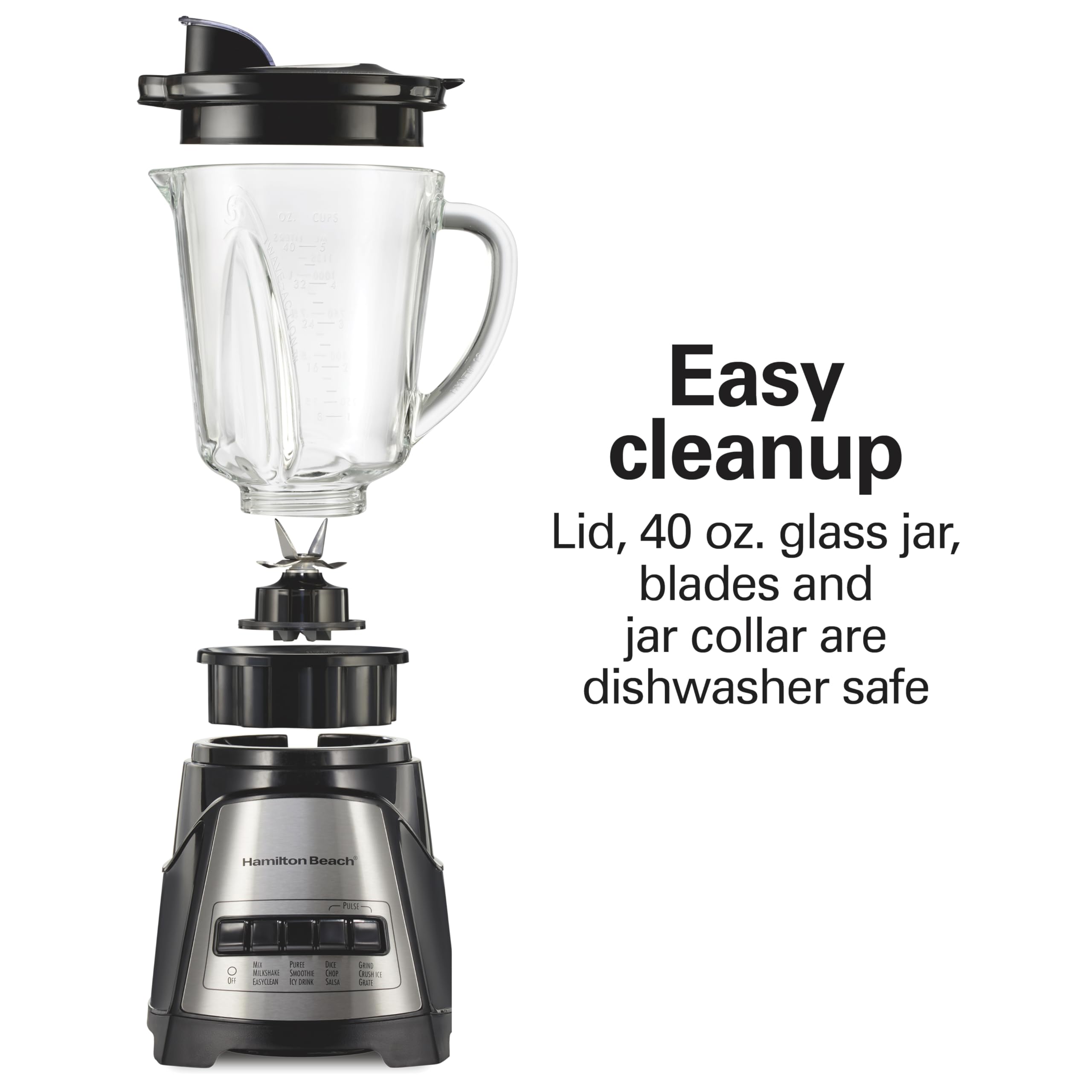 Hamilton Beach Power Elite Wave Action Blender-for Shakes and Smoothies, Puree, Crush Ice, 40 Oz Glass Jar, 12 Functions, Stainless Steel Ice Sabre-Blades, Black (58148A)